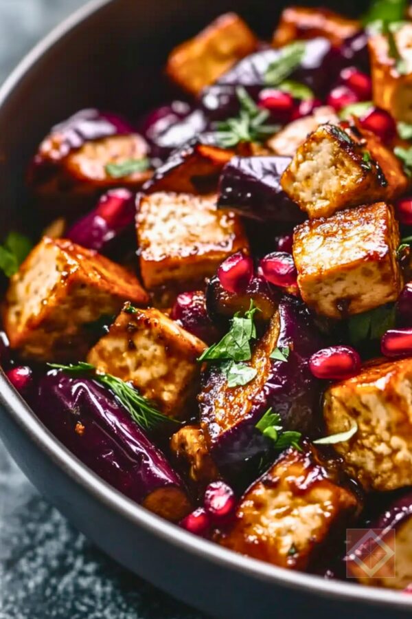 Roasted Tofu Dinner Recipe with Tangy Pomegranate Glaze