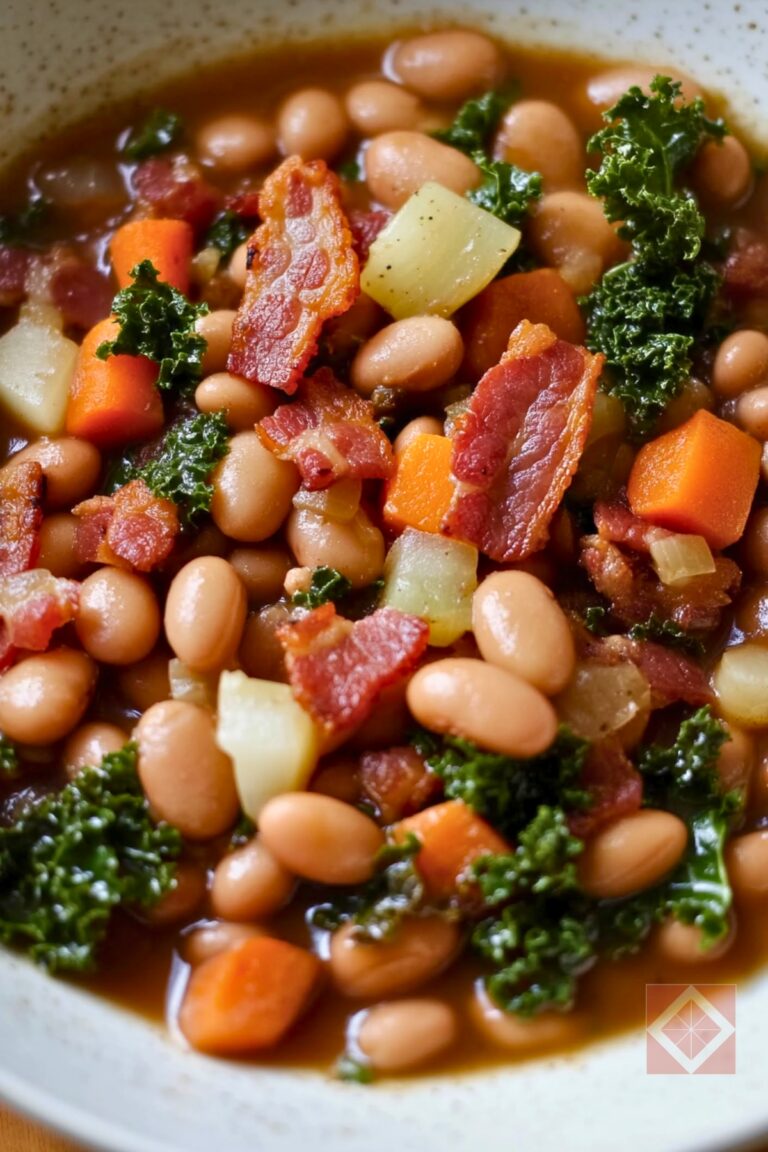 Braised Pinto Beans with Bacon & Winter Vegetables for Dinner