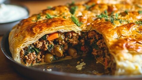 Flaky Spiced Lamb Pie with Fresh Herbs & Olives