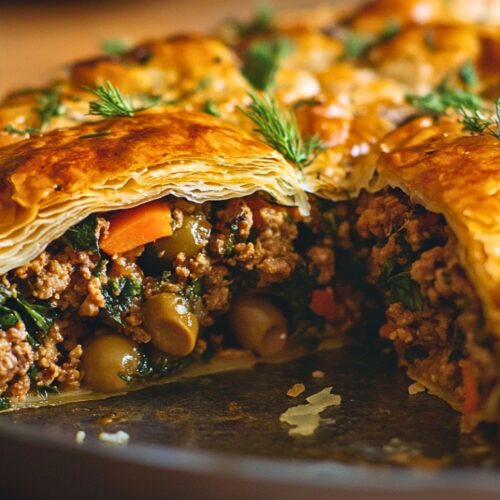 Flaky Spiced Lamb Pie with Fresh Herbs & Olives