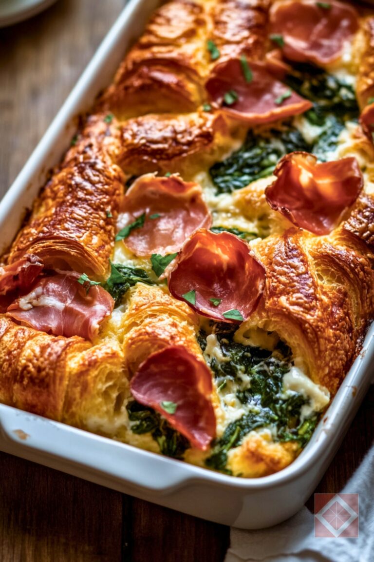 Spinach & Prosciutto Croissant Strata Breakfast Bake Recipe