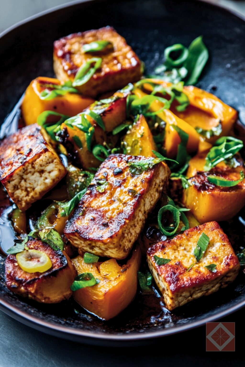 Sweet & Spicy Tofu Dinner with Roasted Squash