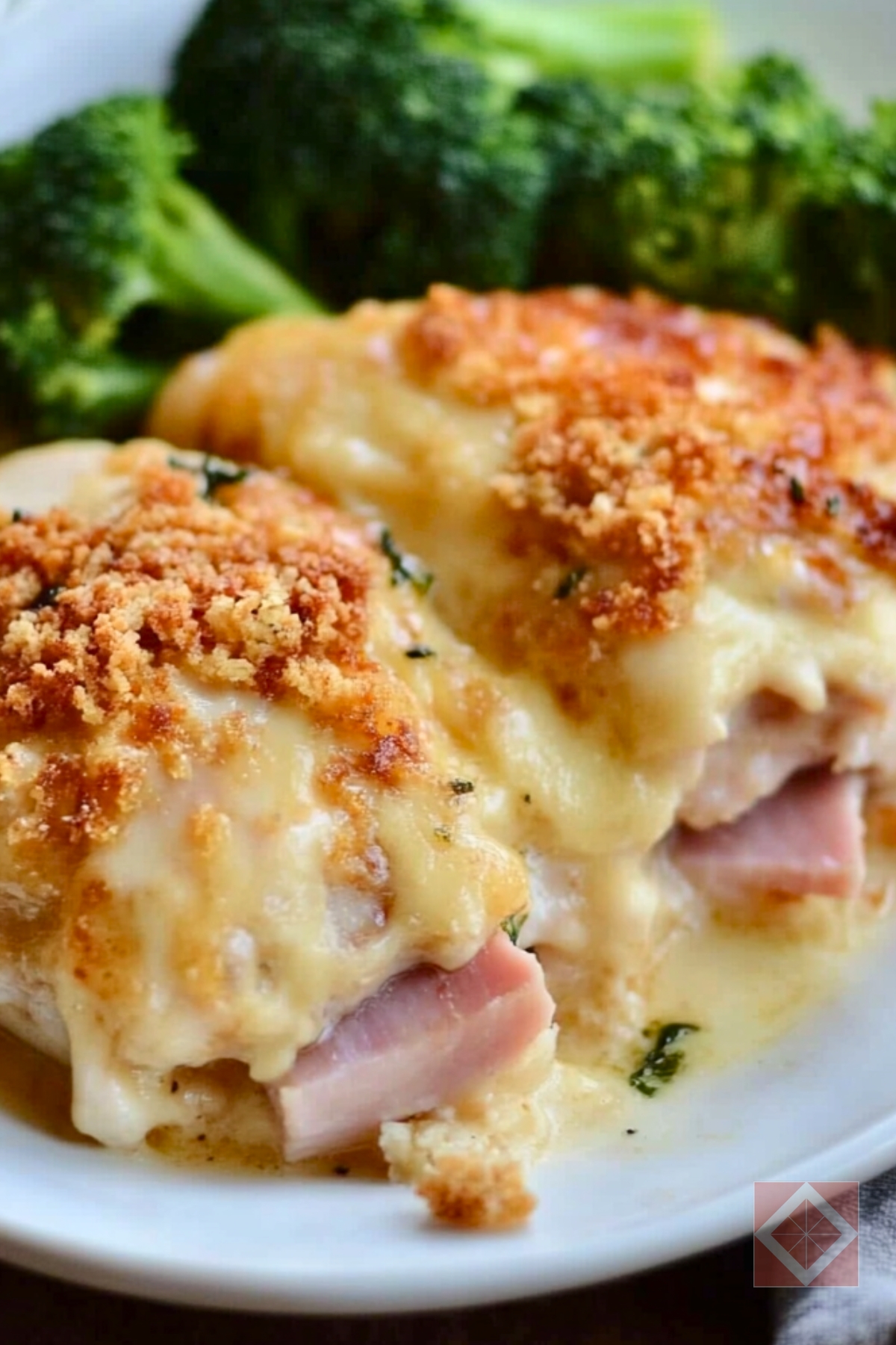 Easy Unstuffed Ham & Cheese Chicken with Roasted Broccoli One-Pot Recipe