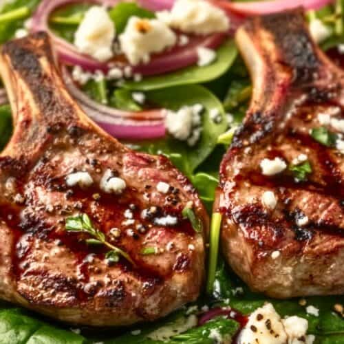 High Protein Lamb Chops with a Fresh Spinach Salad