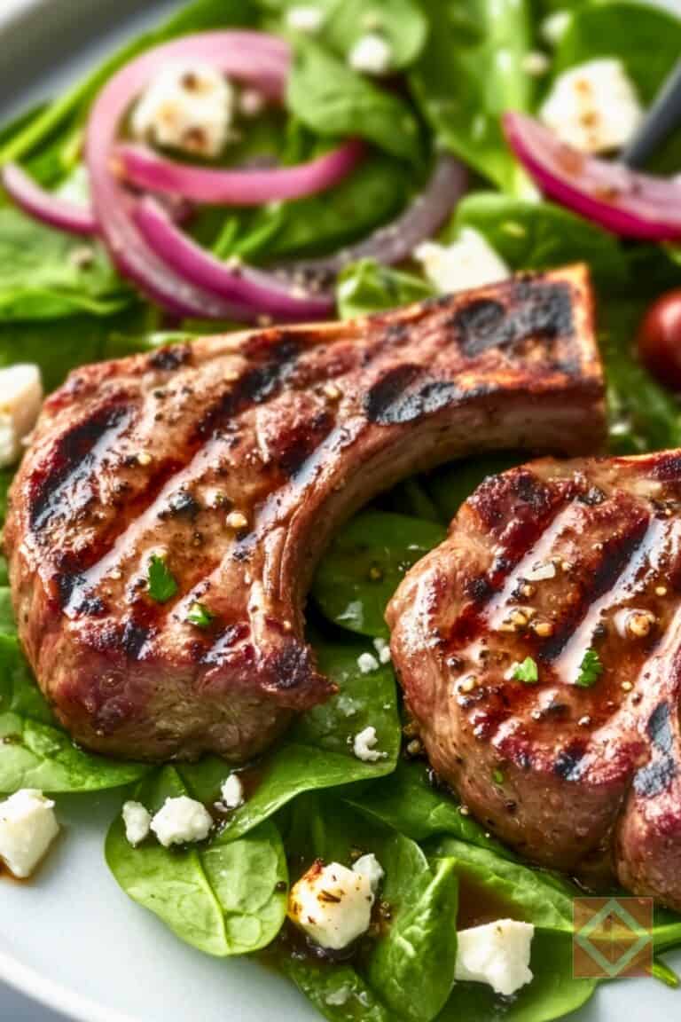 High Protein Lamb Chops with a Fresh Spinach Salad