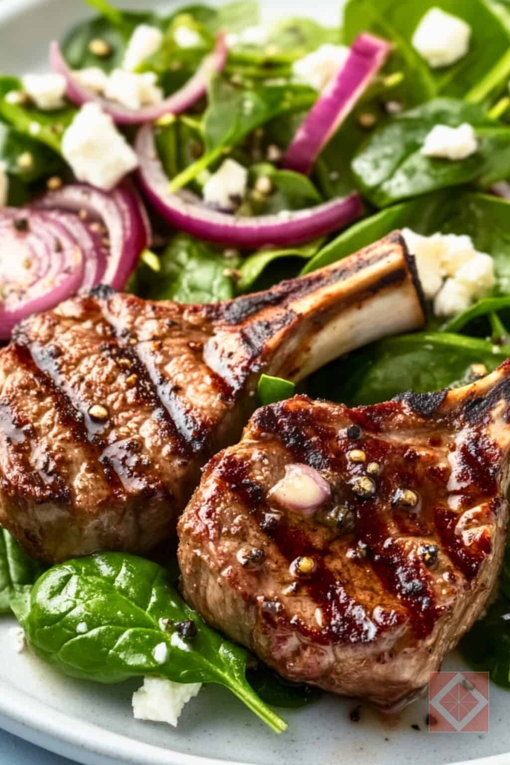 High Protein Lamb Chops with a Fresh Spinach Salad